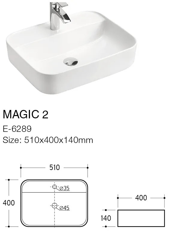 Comad Keramické umyvadlo na desku UM-6289 MAGIC 50, bílá