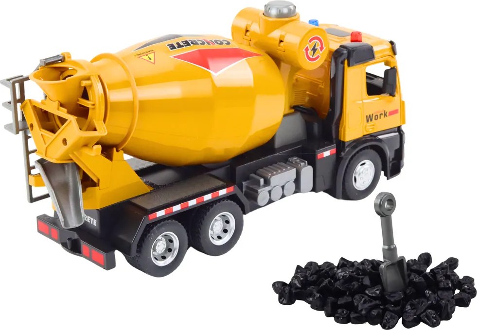 LEAN Toys Žluté betonové nákladní auto – stavební vozidlo s frikčním pohonem, světlem a zvukem