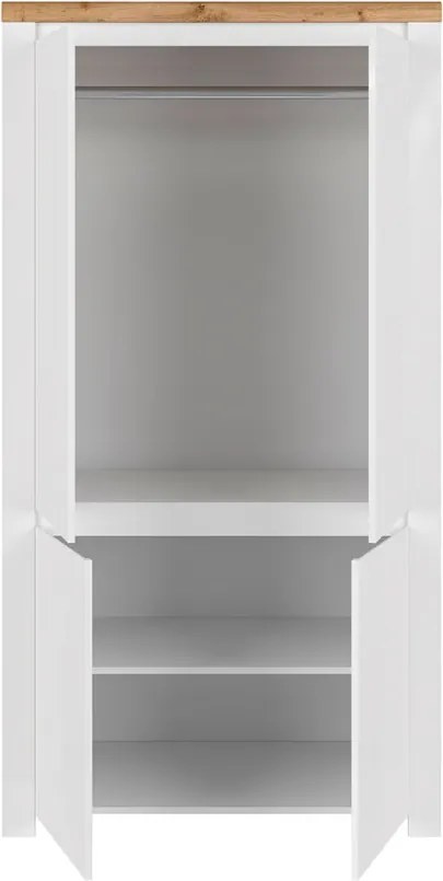 Skříň čtyřdveřová Vigo 106x202x56 cm Bílý lesk / Dub wotan