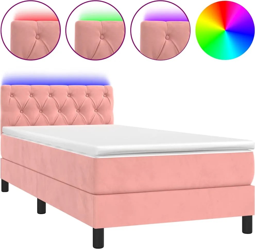 Box spring postel s matrací a LED růžová 80 x 200 cm samet 3134554
