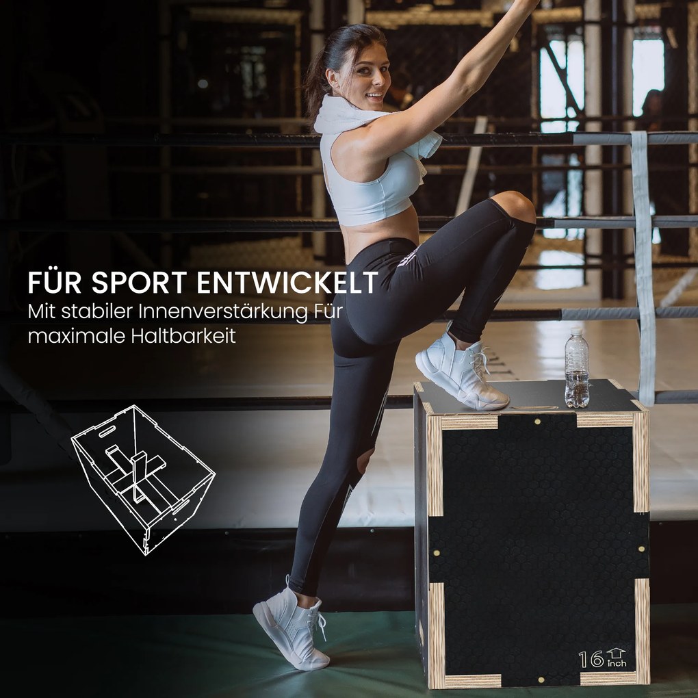 SPORTNOW Plyo box/jump box, robustní, 40,5 x 35,5 x 30,5 cm, černý, rukojeť 10x3,5 cm, do 120 kg