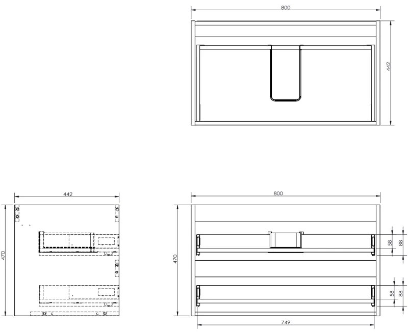 Mexen Rivel, koupelnová skříňka 80 cm s pracovní deskou, 2 zásuvky, drážkovaná, grafitová matná, 91A20-08047-2-BFFC66