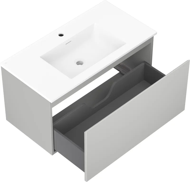Mexen Orio, koupelnová skříňka 90 cm s umyvadlem Otis, 1 zásuvka, šedá matná/bílá matná, 91A10-09047-1-BF62-W18M01