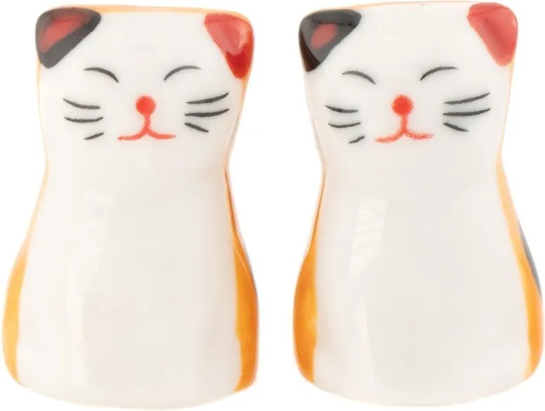 Bílá/oranžová podložka na hůlky 2 ks z porcelánu pro 5 osob Cat – Sass & Belle