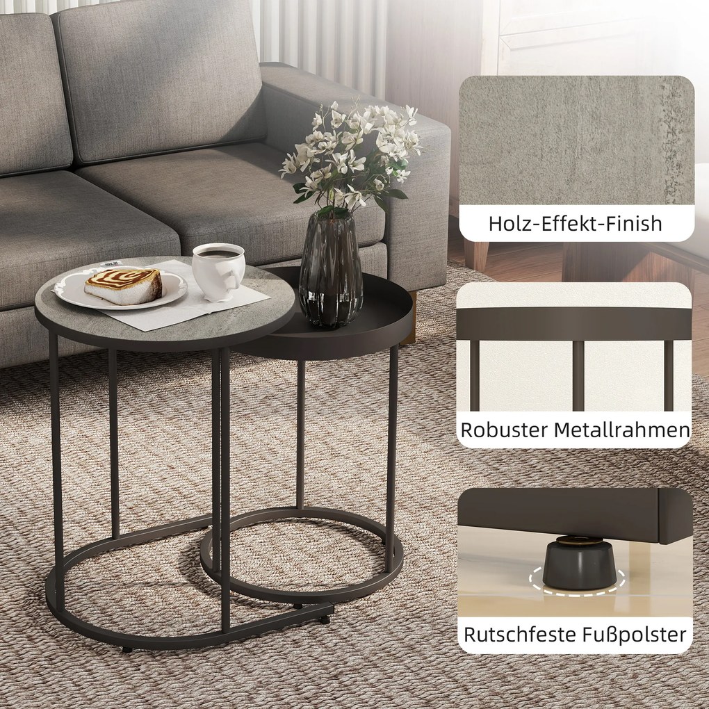 HOMCOM Sada 2 obývacích stolů, zasouvací, design podnosu, kov, šedá