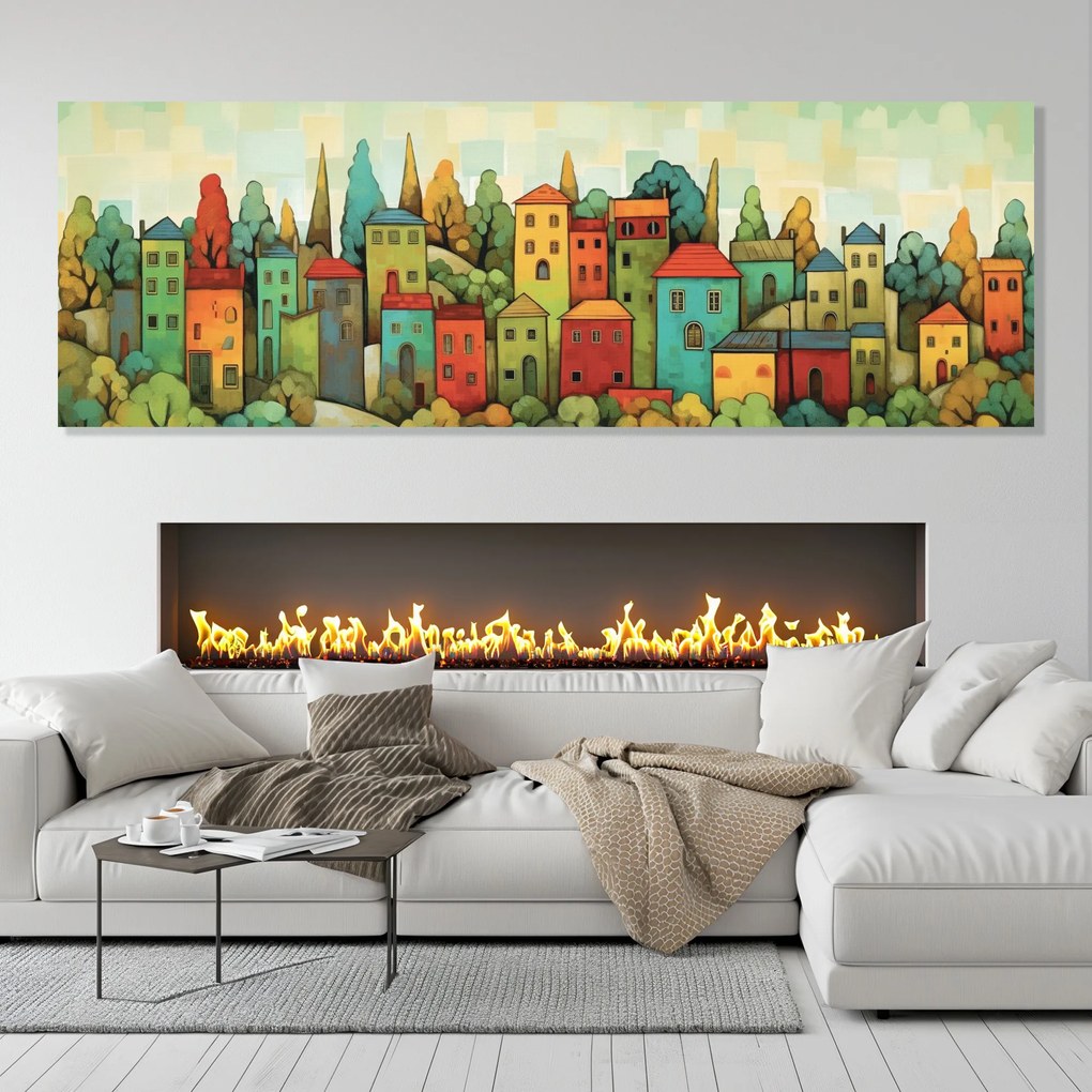 Obraz na plátně - Centrum Ascozzy skryté mezi stromy FeelHappy.cz Velikost obrazu: 150 x 50 cm