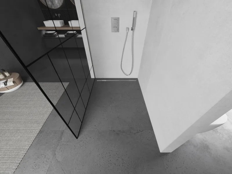 Mexen Kioto L, sprchová zástěna Walk-In 100 x 200 cm, 8mm čiré sklo černý vzor, broušená ocel profil, 800-100-103-97-78