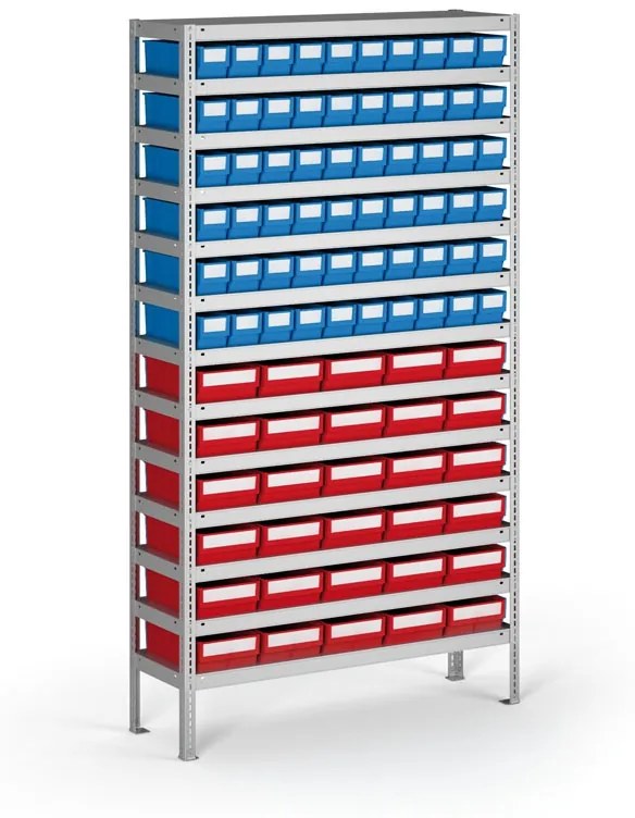 Regál s plastovými boxy ShelfBox, 2000 x 1000 x 500 mm, 60x box C, 30x box F