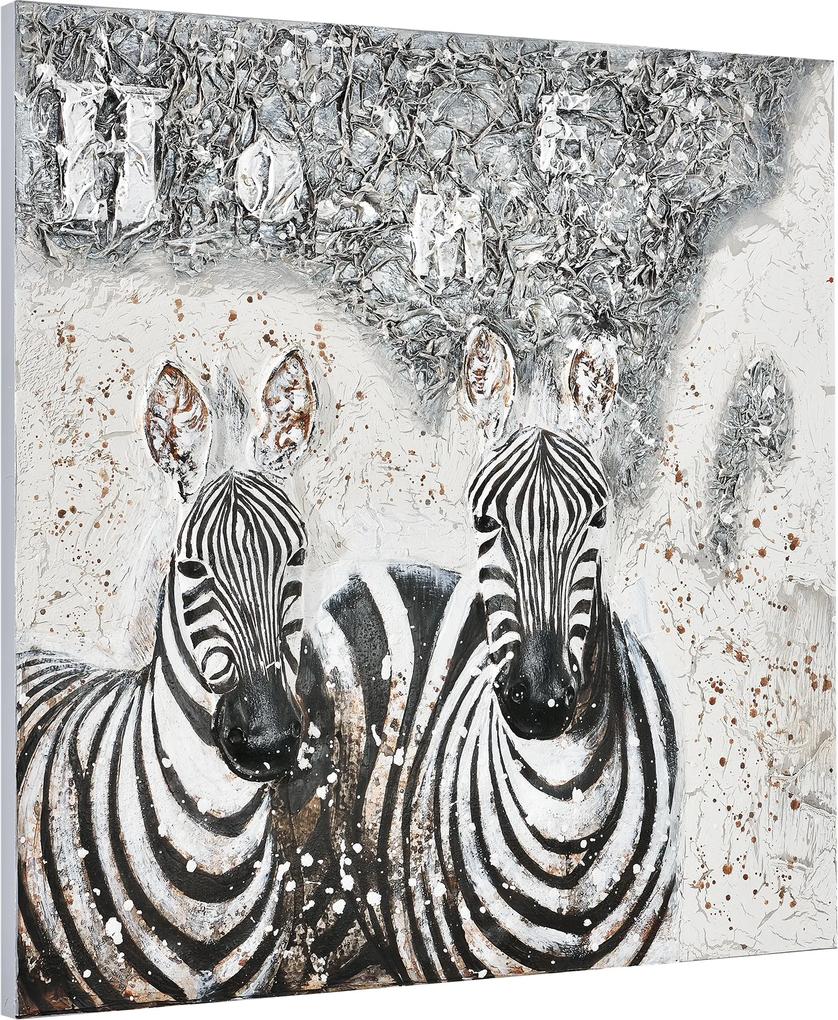[art.work] Ručně malovaný obraz - zebry - plátno napnuté na rámu - 100x100x3,8 cm
