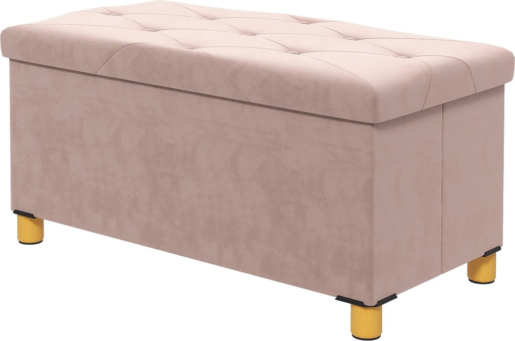 HOMCOM Úložná lavice, na konci postele, skládací, 76 x 38 cm, objem 67 L, nosnost 120 kg, s víkem, do ložnice, chodby, obývacího pokoje, růžová