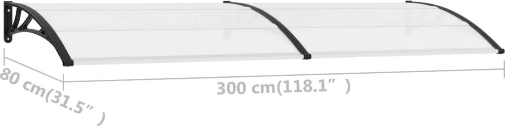 vidaXL Marketos Vchodová stříška černá a průhledná 300 x 75 cm polykarbonát