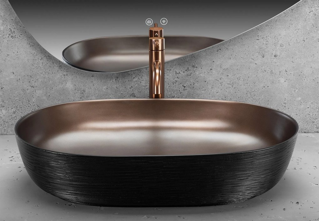 Rea Cleo, umyvadlo na desku 605x410x140 mm, měděná matná-černá, REA-U6383