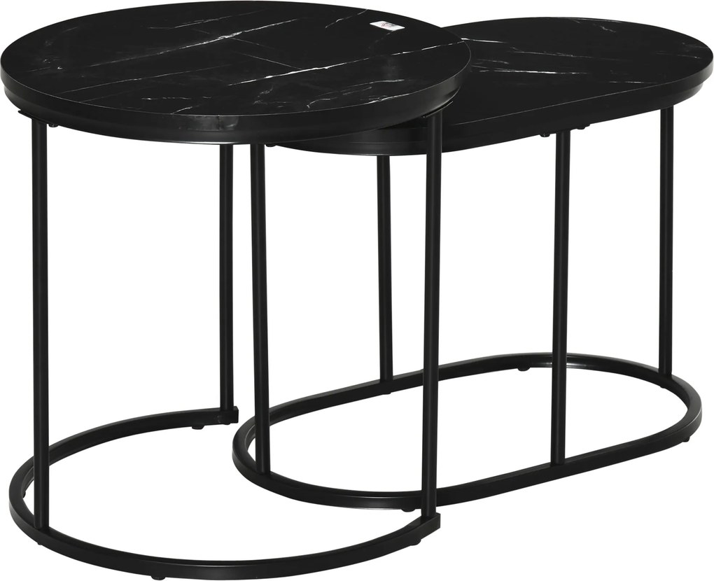 HOMCOM sada 2 konferenčních stolků kulatý oválný stohovatelný do 30 kg Konferenční stolek z MDF a oceli černý Ø50 x 50 5H cm do obývacího pokoje