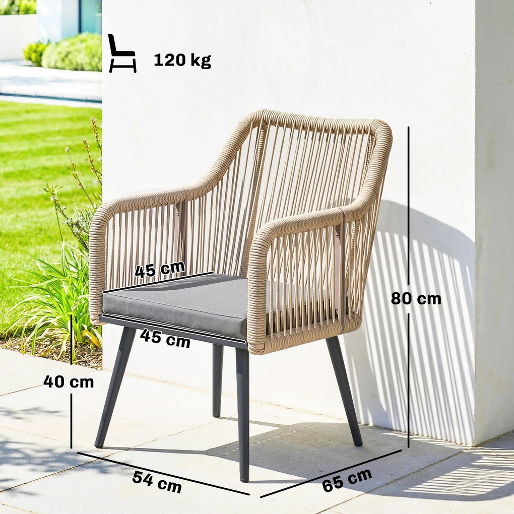 Outsunny Zahradní židle sada 2 zahradních židlí odolných proti povětrnostním vlivům s područkou sedák kovový rám nosnost do 120 kg světle šedá
