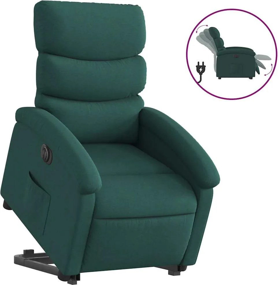 Elektrické zvedací polohovací křeslo tmavě zelené textil 3204008