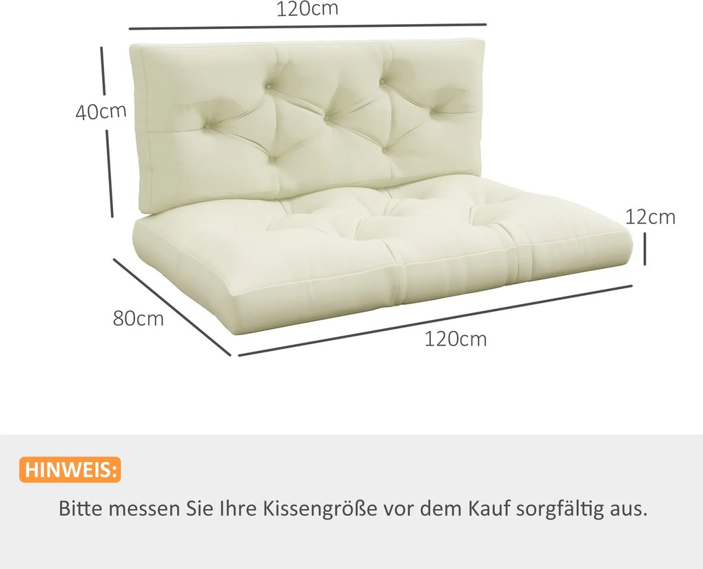 Outsunny Sada 2 sedacích a opěrných polštářů pro zahradní lavici, loveseat, 2-místnou paletovou pohovku Vysoký komfort rozměry 120D x 80Š x 12V cm Po…