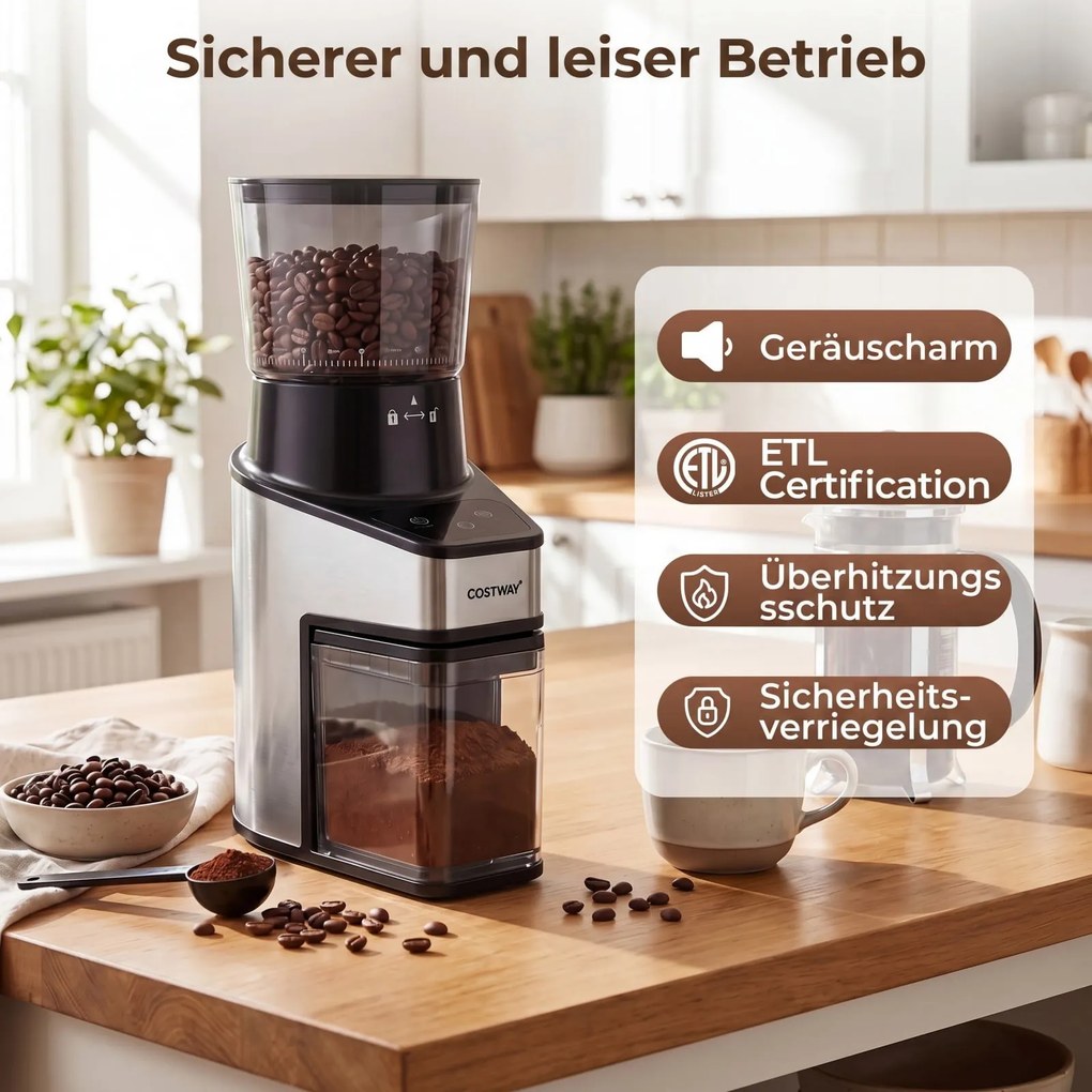 Costway Elektrický mlýnek na kávu s kónickým mlýnkem mlýnek na espresso s 60