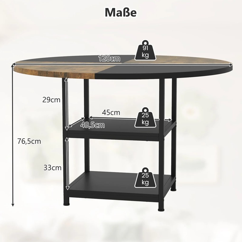 Costway Φ 120 cm Kulatý jídelní stůl pro 4-6 osob Dvoubarevný s kovovým rámem