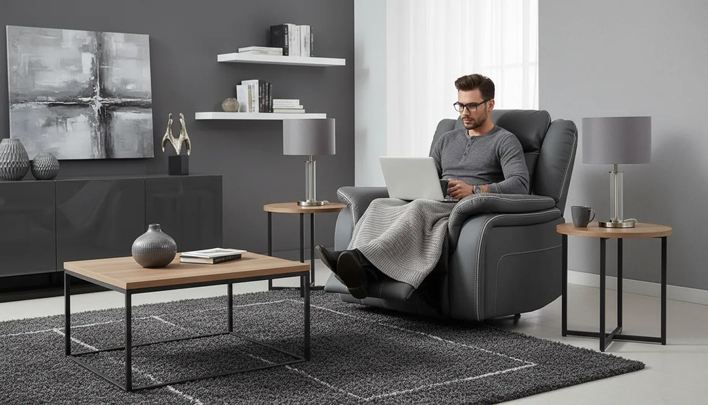 Polohovací TV křeslo s elektrickým ovládáním EINAR - ekokůže, více barev Barva: šedá