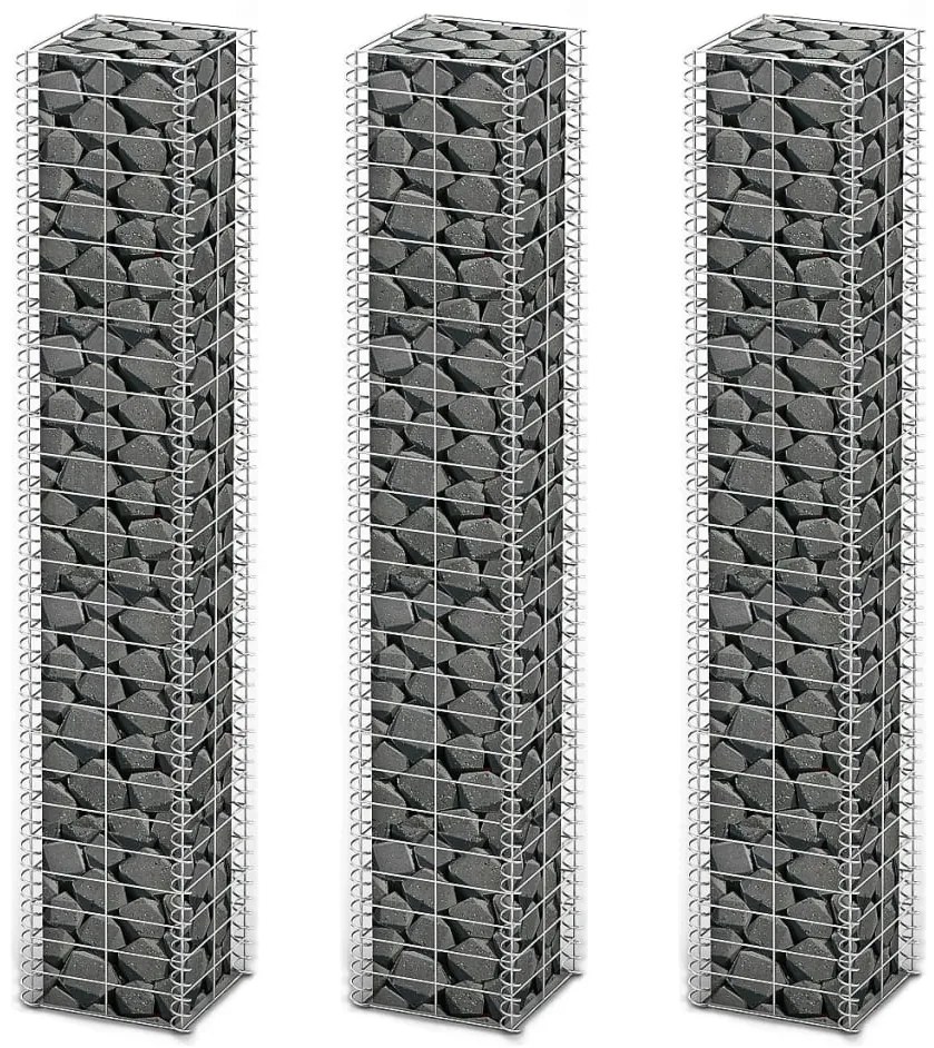 Sada gabionů 3 ks pozinkovaný drát 25 x 25 x 150 cm 141046