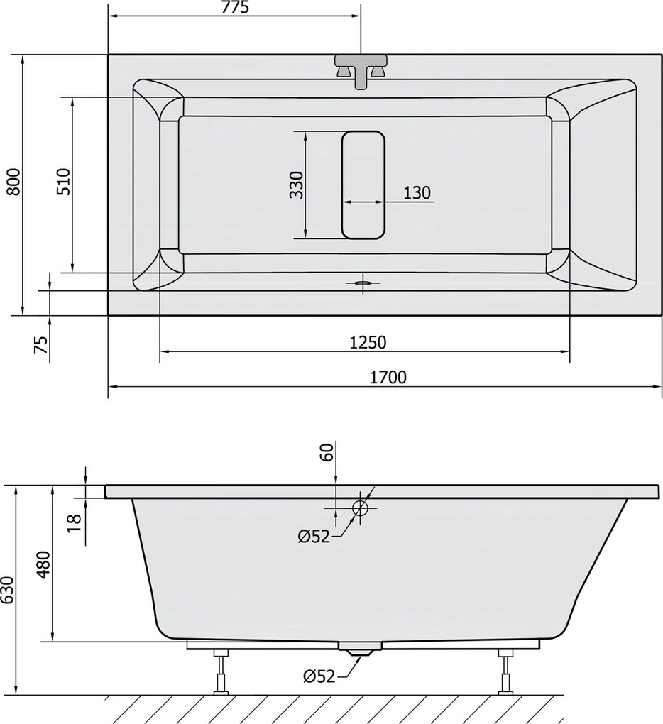 Polysan Marlene Slim 170 x 80 cm vana obdélníková akrylátová 72403S