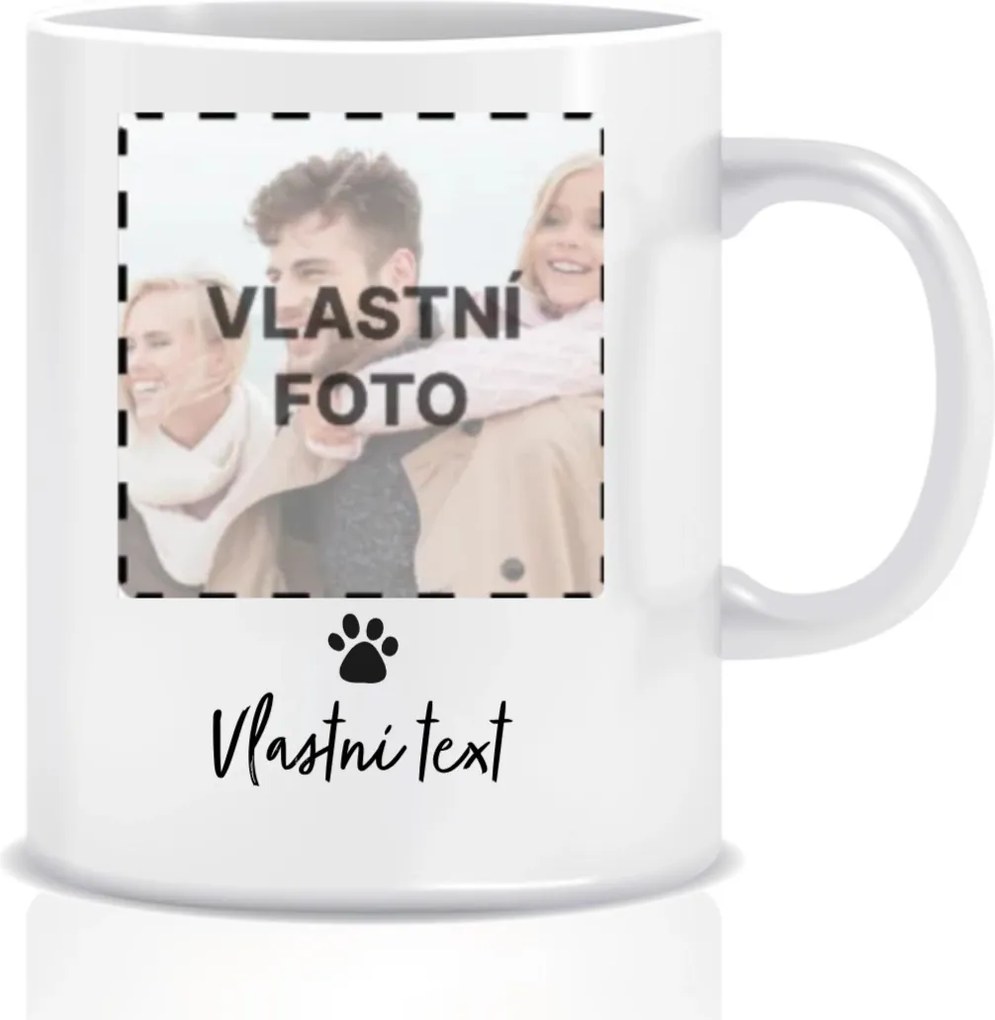 Personalizovaný klasický bílý keramický hrníček 300 ml s fotkou mazlíčka a textem