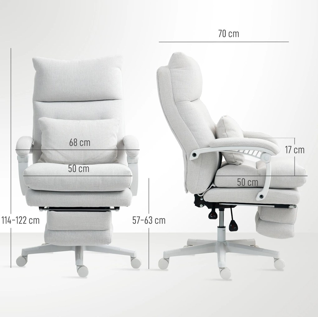 HOMCOM Ergonomická kancelářská židle s bederní oporou, vysokým opěrákem, podnožkou, výškově nastavitelná otočná židle s vzhledem lnu, polstrovaná poč…