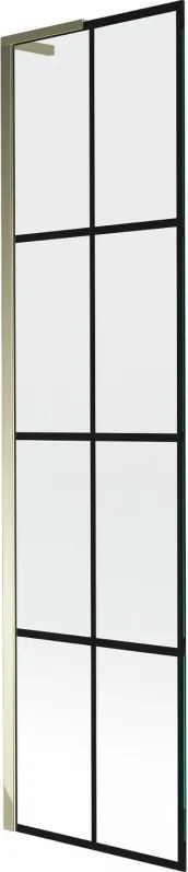 Mexen Next L, 1-křídlová vanová zástěna 50 x 150 cm, 6mm čiré sklo-černý vzor, ​​zlatý lesklý profil, 895-050-000-03-77-50