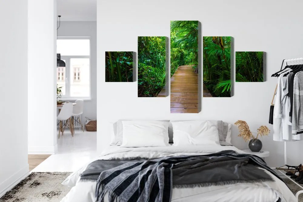 Vícedílný obraz Dřevěný Most V Tropickém Lese 3D Nedostatek Nedostatek Přírodní plátno 150x90