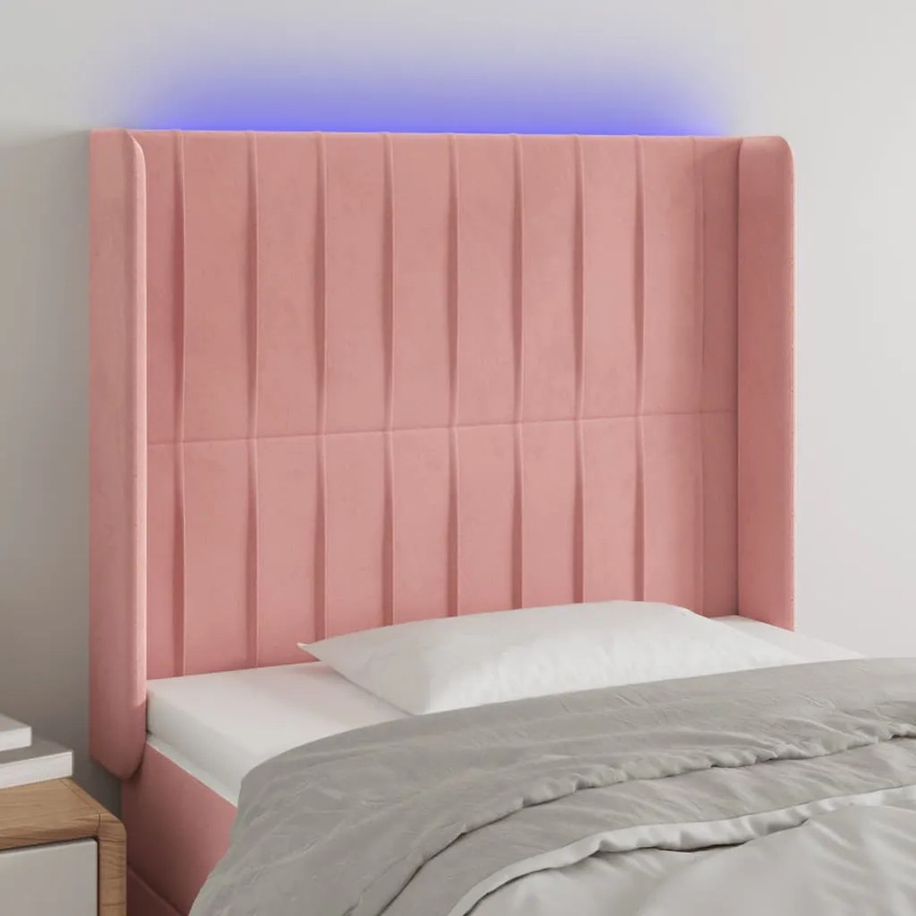 Čelo postele s LED růžové 83 x 16 x 118/128 cm samet 3124321