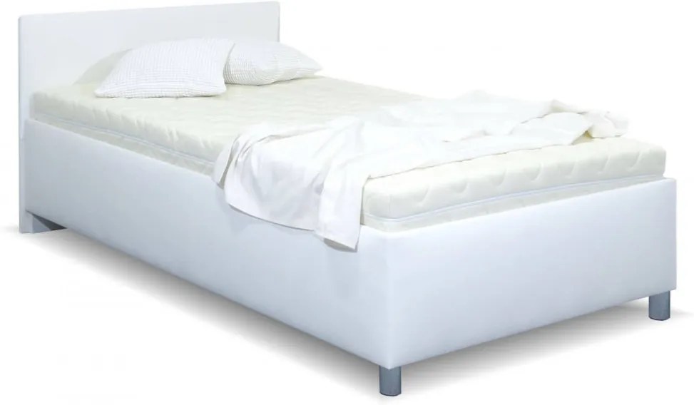 Zvýšená čalouněná postel s úložným prostorem Lyoneta, 90x200, bílá INTENA
