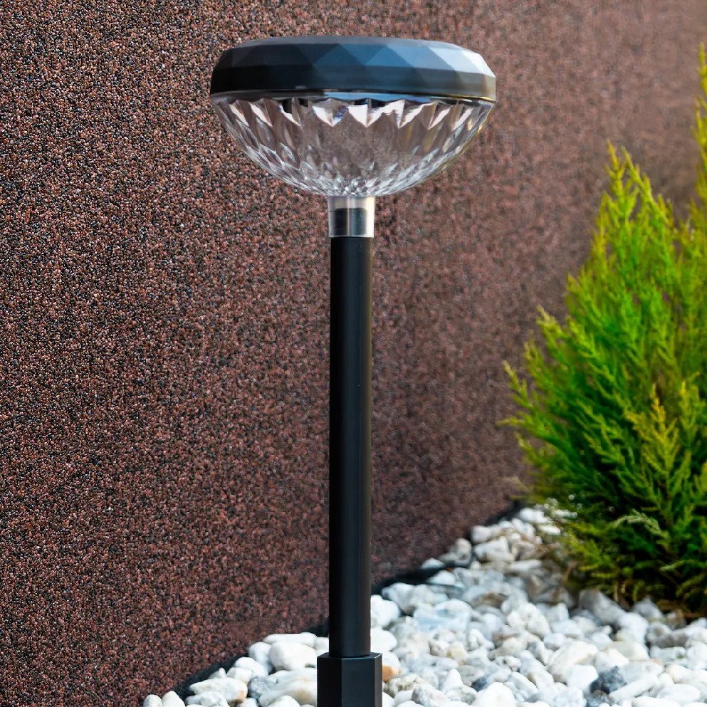 Exteriérové solární svítidlo Tom, 1x transparentní/černé plastové stínítko, RGB, sada 2ks