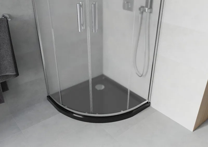 Mexen Rio, čtvrtkruhový sprchový kout 80 x 80 cm, 6mm čiré sklo, chromový profil + černá sprchová vanička, 863-080-080-01-00-4170
