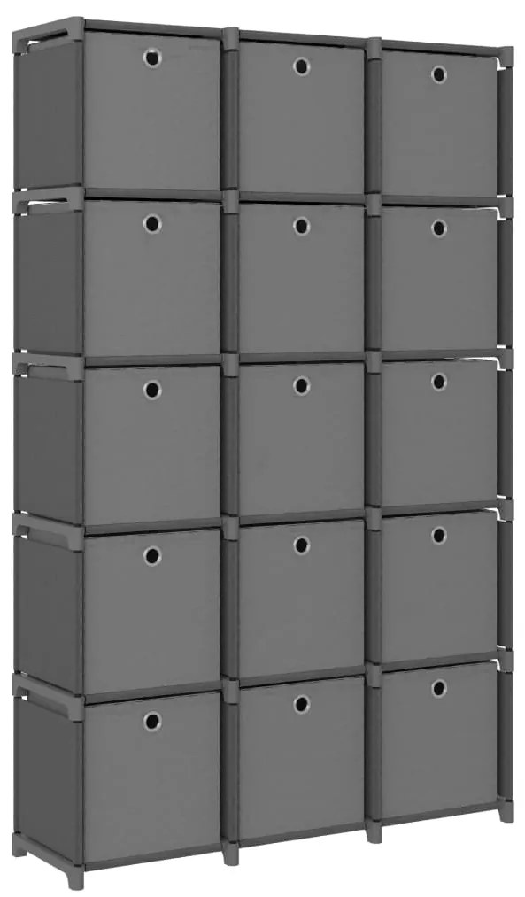 Výstavní police 15 přihrádek s boxy šedá 103x30x175,5 cm textil 322621