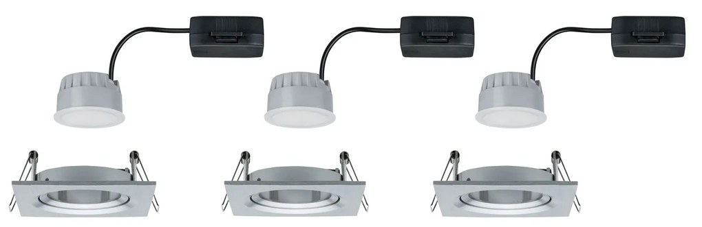 Paulmann 93492 LED Coin Nova rectangular, set hranatých bodovek z kartáčovaného hliníku, 3x6,5W LED 2700K tříkrokové stmívání, 8,4x8,4cm