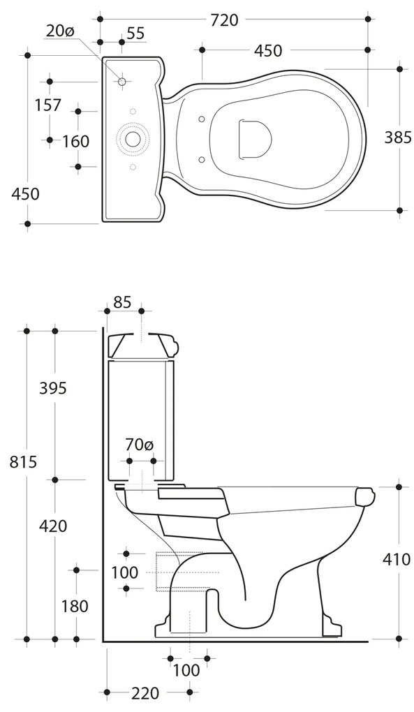 Kerasan, RETRO WC kombi, zadní odpad, bílá-chrom, WCSET02-RETRO-ZO
