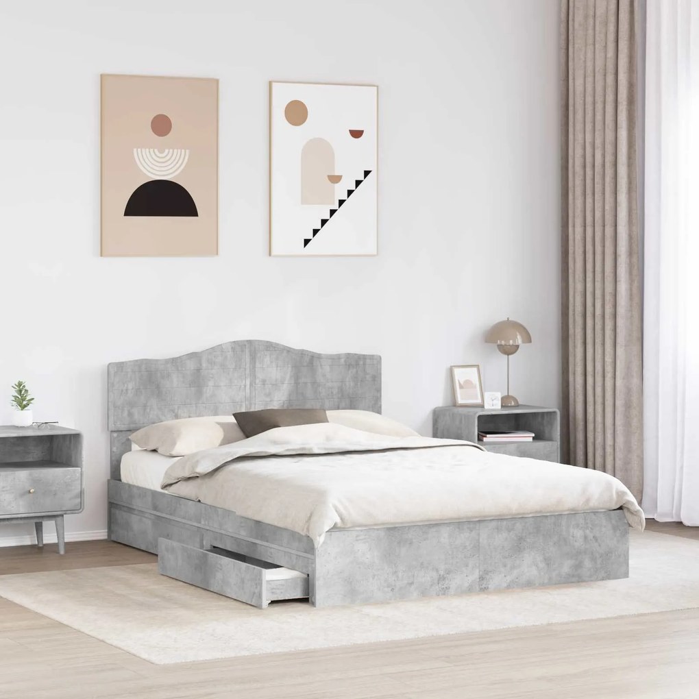 Postel s úložným prostorem s čelo Betonově šedá 150 x 200 cm 3413085