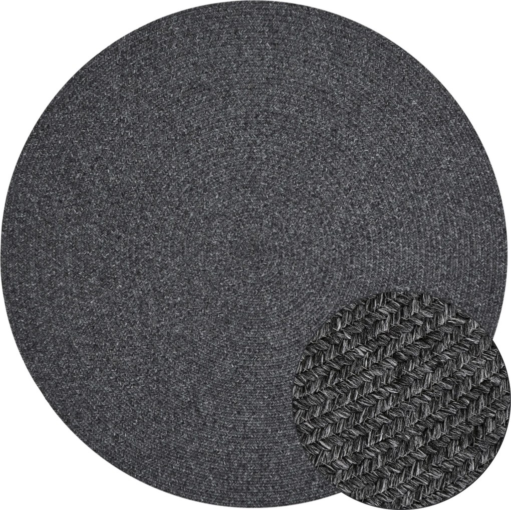 Kusový koberec Braided 105550 Dark Grey kruh – na von aj na doma, 150x150 (priemer) kruh, šedá, chodba / predsieň, Hanse Home