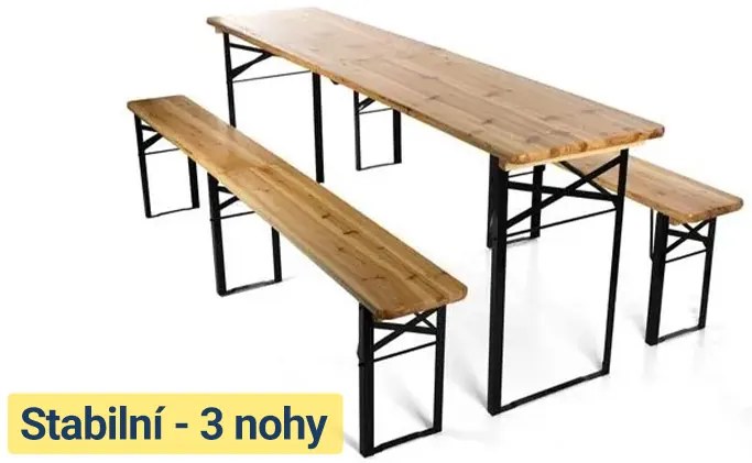 Skládací pivní set 220 x 50 x 25 cm | 3 nohy na lavici