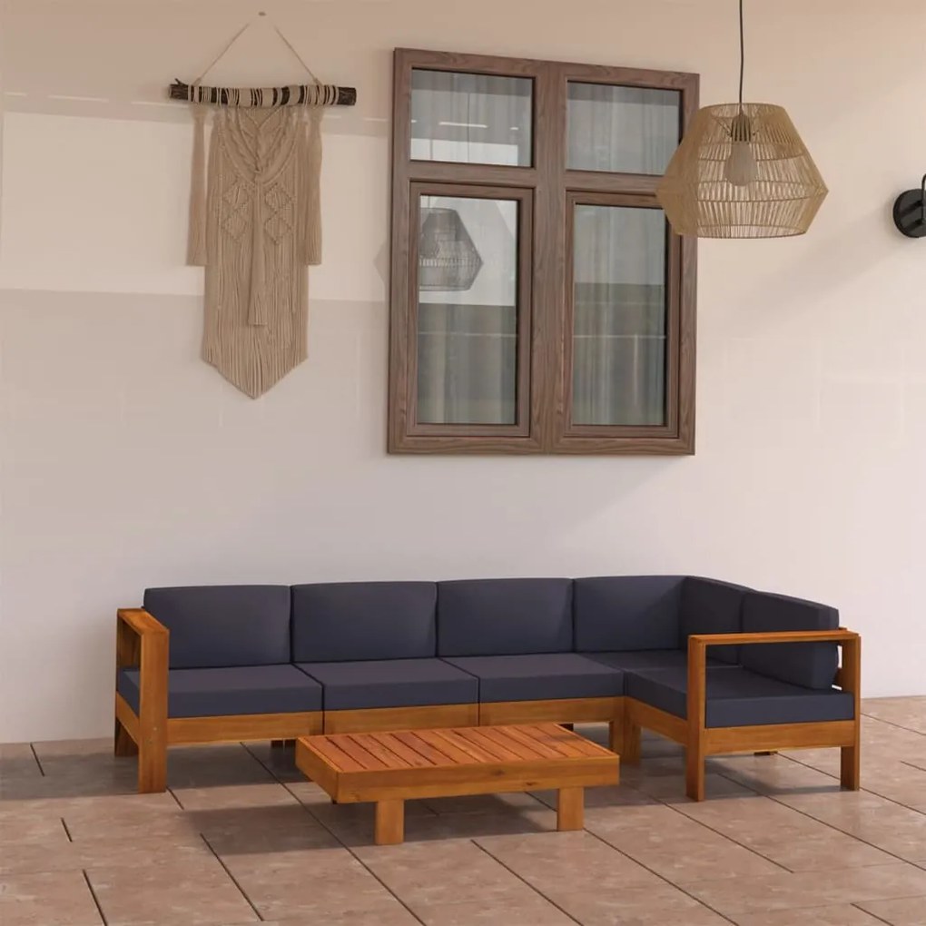 6dílná zahradní sedací souprava s tmavě šedými poduškami akácie 3057952
