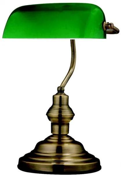 Stolní lampička v bankovním stylu ANTIQUE, starožitná mosaz, zelená