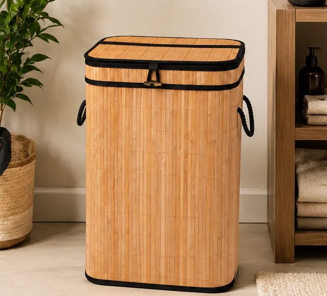 koš na prádlo, objem 72 l, s víkem, bambus, 60x40x30 cm, přírodní, Dekorino KP20260001