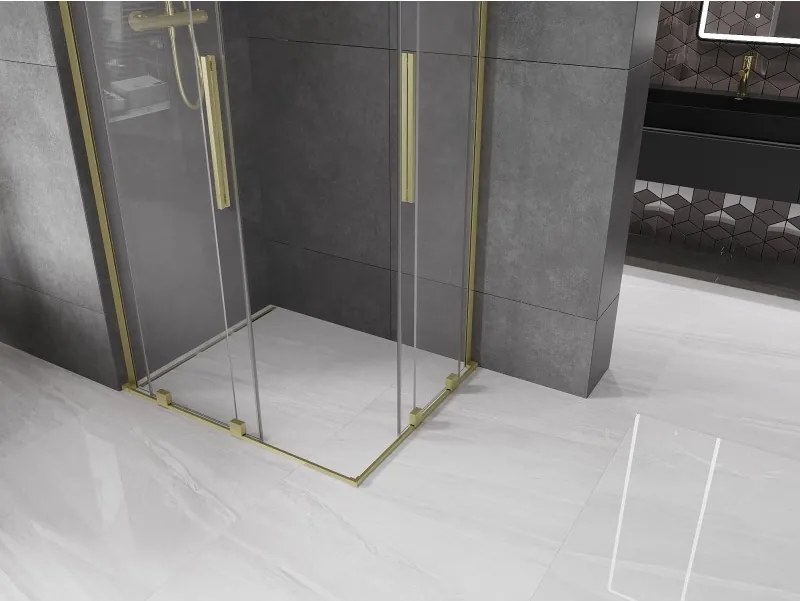 Mexen Velar L Duo, sprchový kout s posuvnými dveřmi 90 x 80 cm, 8mm čiré sklo, zlatá matná, 871-090-080-02-03-55