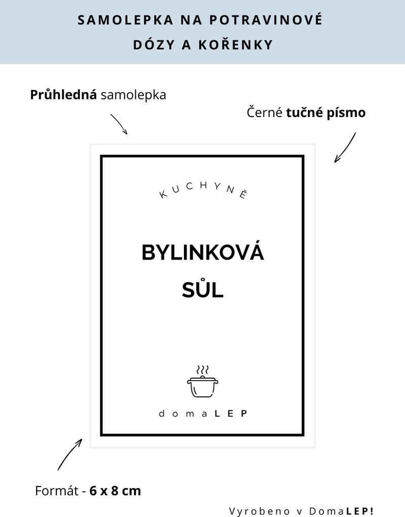 BYLINKOVÁ SŮL – průhledná samolepka na dózu, tučné písmo, 6 x 8 cm | DomaLEP