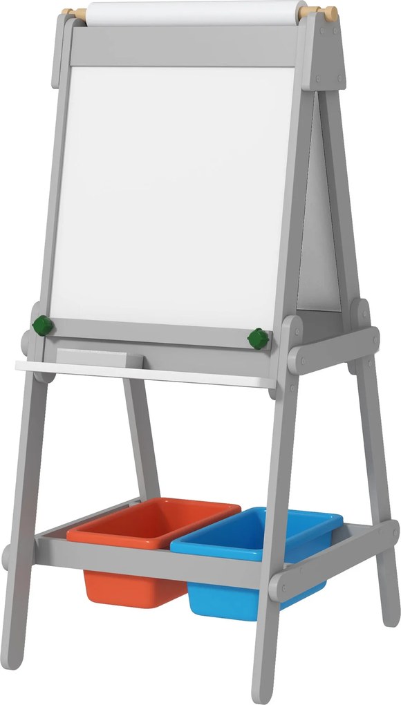 AIYAPLAY 3v1 dětská tabule, oboustranný dětský easel s tabulí na křídu, bílou tabulí, easel s mazacím nástrojem, kreslicím papírem a úložnými boxy pro