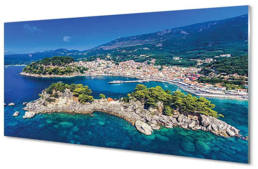 akrylový obraz Řecko Panorama moře město 140x70 cm