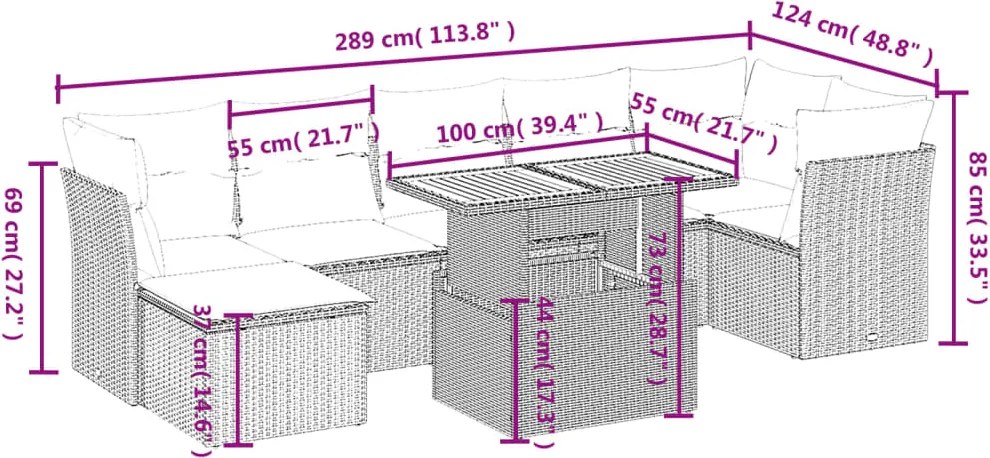8dílná zahradní sedací souprava s poduškami černá polyratan 3270943