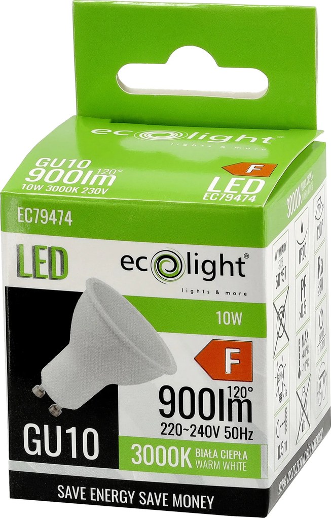 ECOLIGHT 6x LED žárovka GU10 10W teplá bílá