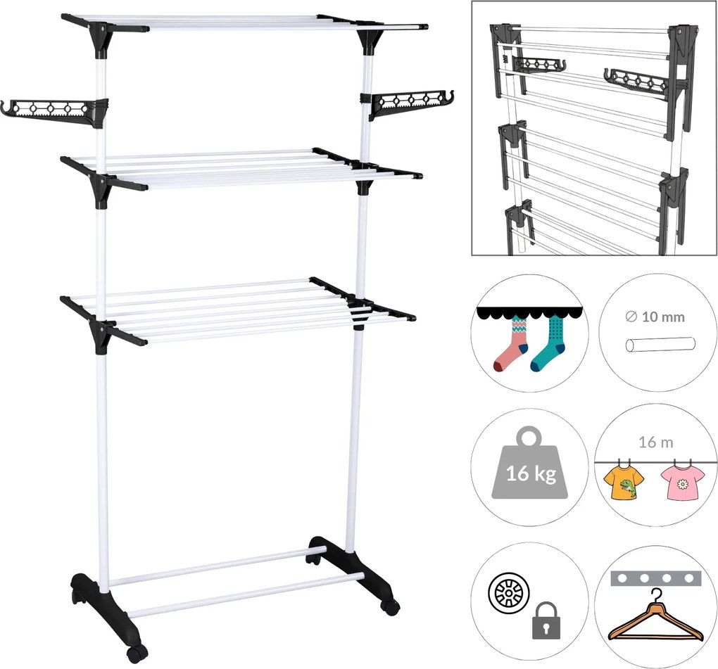 Vertikální sušák na prádlo s místem na ramínka, 160 cm, ALTO