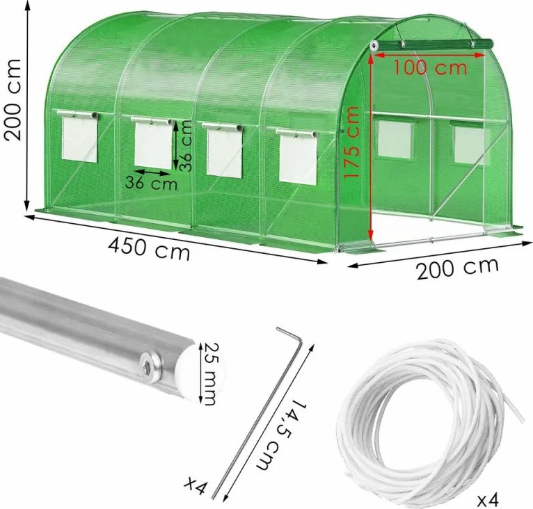 Zahradní foliovník 4,5x2x2 m 9m2 SPRINGOS GT0004